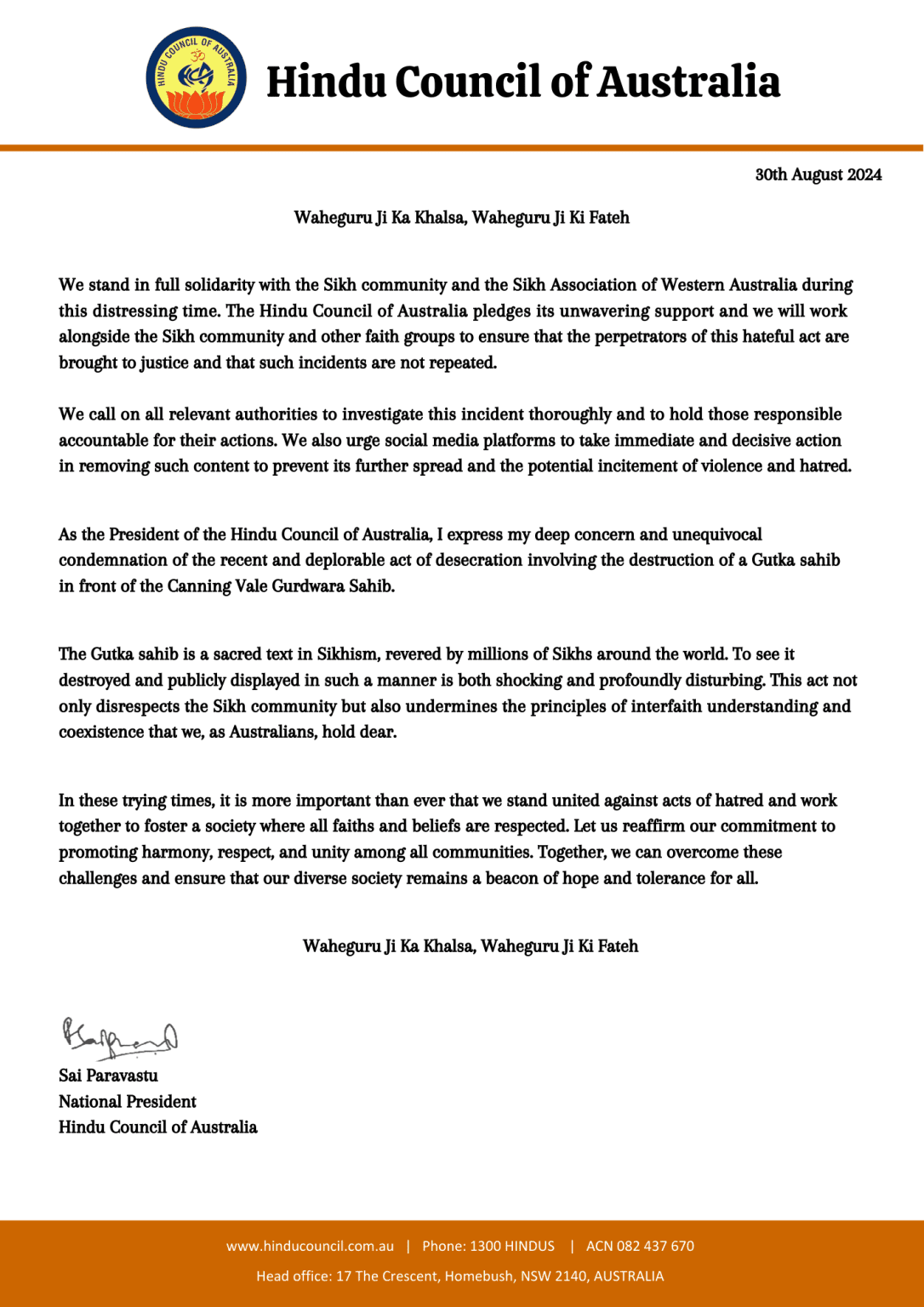 HCA Press Release for Sikh community of Western Australia – Hindu ...